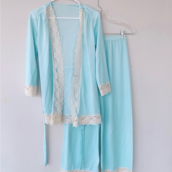 Intimates & Sleepwear | Vintage 196s Blue Pajamas Robe And Pant Set ...